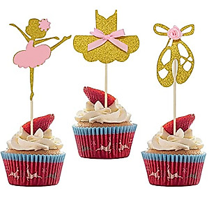 yueton 30PCS Cute Ballet Girl Ballet Dancer Tutu Ballet Slippers Cupcake Toppers Cake Toppers Sweet Glitter Cake Decorations for Baby Shower, Birthday, Wedding, Bridal Shower, Party, Christmas, etc