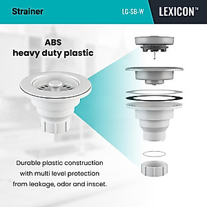 Lexicon Quartz Kitchen Sink Strainer with White Finish, Fits 3.5 Inch Drain Hole LG-SB-W