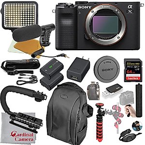 Cardinal Camera-Sony Sony Alpha a7C Mirrorless Digital SLR Camera Body Only Video Bundle + LED Video Light + Microphone + Extreme Speed 64GB Memory(20pc Bundle),ILCE7C/B