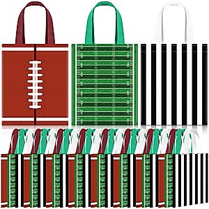 Photect 24 Pcs Football Bags Football Non Woven Gift Bags Football Treat Bags Football Goody Candy Bags Sport Favor Bags Football Themed Party Decorations Super Football Bowl Party Supplies