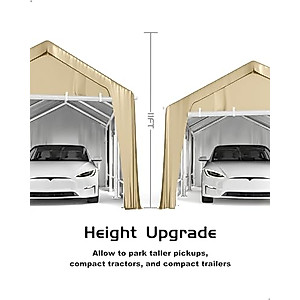 10'x20' Carport Windproof, Anti-High Wind Portable Garage, Reinforced Frames & 180 g PE Carport Canopy, with Front & Rear Doors, Shelter for Pickup, Boat, and Equipment, Khaki