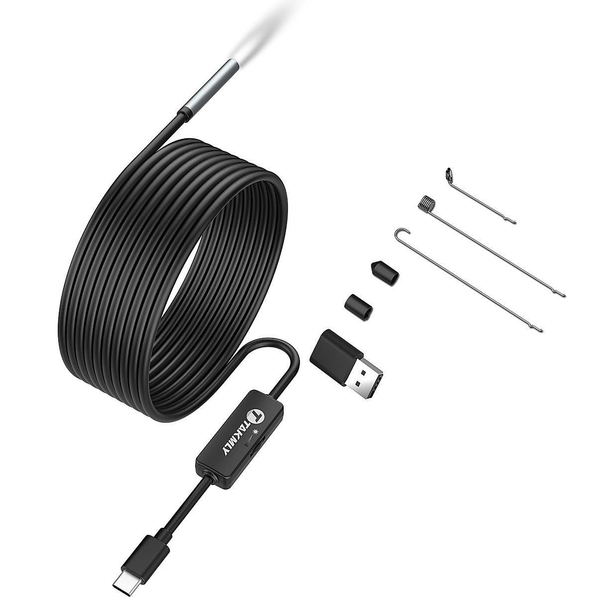 USB C Endoscope for OTG Android Phone, Computer, 5.5 mm Borescope Inspection Snake Camera Waterproof, 16.4 Ft Semi-Rigid Cord with 6 LED Lights, Compatible with Windows PC, MacBook
