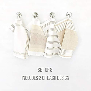 The Accented Co. Dish Cloths, Set of 8 - Absorbent, Fast Drying Dish Towels - Turkish Cotton with Hanging Loop (12x12 inches)(Beige Tan Brown)
