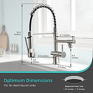 Kicimpro Faucet for Kitchen Sink, Commercial Kitchen Faucet with Pull Down Sprayer Brushed Nickel Spring Single Handle High Arc Stainless Steel Kitchen Bar Sink Faucet 1 Hole Or 3 Hole Compatible