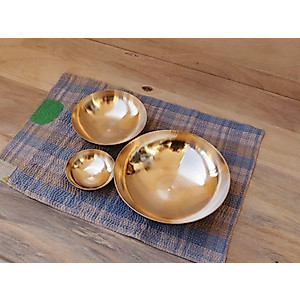 De Kulture Ayurveda Pure Kansa Bronze Nested Bowls Set of 3 for Biryani, Ramen, Noodle, Macaroni, Spaghetti and Pasta, Ideal for Serving & Dining Table Decoration