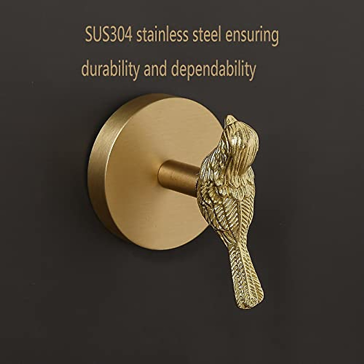 HwrtYeg Bird Shape Hooks 1 Pcs Brass Hooks Wall Brushed Gold Towel Robe HooksNo Drill for Bathroom Kitchen Hanging Key Hat Coat Hooks SUS304 Stainless Steel Brushed Brass Hooks