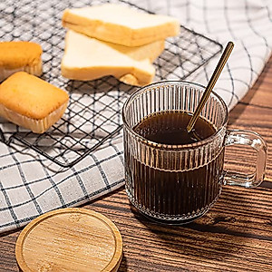 Combler Glass Coffee Mugs, Espresso Cups for Coffee Bar Accessories, Clear Coffee Mug Set of 2, 11oz Glass Coffee Cups with Lids and Spoon, Cute Ribbed Glassware Set for Latte, Cappuccino, Tea, Gift