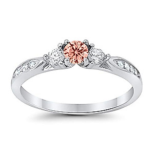 Blue Apple Co. 3-Stone Wedding Engagement Promise Ring Simulated Morganite Cubic Zirconia 925 Sterling SilverSize-8