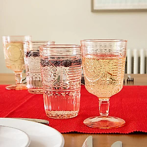 Bormioli Rocco Romantic Set Of 6 Stemware Glasses, 10.75 Oz. Colored Crystal Glass, Cotton Candy Pink, Made In Italy.
