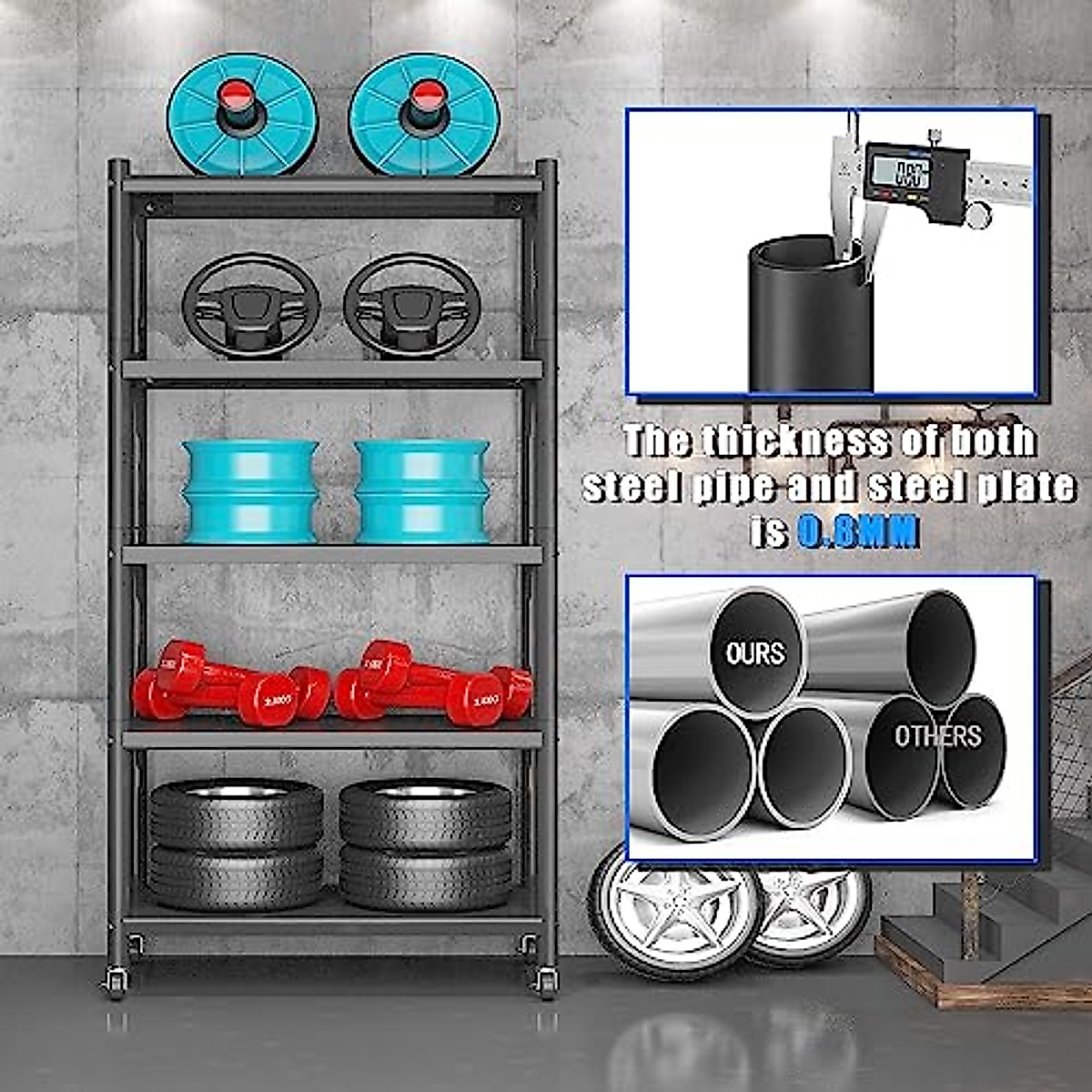 5 Tier Lightweight Storage Metal Shelves, Kitchen Storage Shelves Garage Shelving Unit, Large Capacity Storage Rack, Utility Shelf for Pantry Closet Office Laundry (32" Lx16“ Wx63” H)