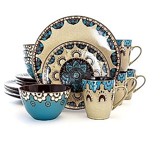 IULJH Household 16 Piece Dinnerware Set in Tan and Dish Ceramic Bowl Cutlery Combination