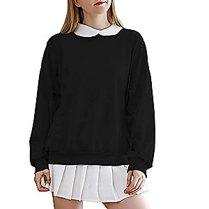 Wrenpies Women Sweatshirts Cotton Hoodie Aesthetic Pullover Turn-Down Collar Sweatshirt for Girls Kawaii Clothes Pocket Tops (Black,XL,X-Large)