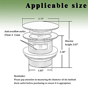 Freestanding Tub Drain (Brass), Pop-Up Bathtub Drain Kit, Detachable Drain Cover That Can Be Filtered, Easy to Clean, Suitable for Freestanding Bathtub Drain Kit, with Replaceable Pop-Up Bolt (Gold)