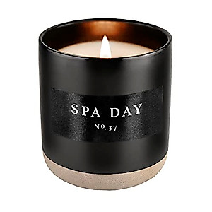 Sweet Water Decor Spa Day Soy Candle | Sea Salt, Jasmine, Wood, and Cream Scented Soy Candles for Home | 12oz Black Stoneware Jar, 60+ Hour Burn Time, Made in the USA
