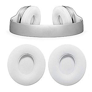 Replacement Memory Foam Ear Pads for Beats Headphones, Leather-Covered Ear Cushions Compatible for Solo 2 & 3 Wireless On-Ear Headphones (White)