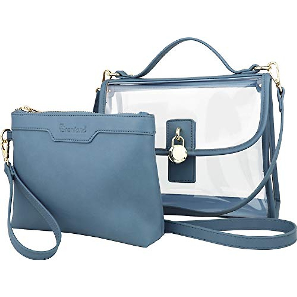B BRENTANO Clear Top Handle Satchel Crossbody Bag with Removable Wristlet Pouch (Stadium Policy-Compliant Bag) (Blue)