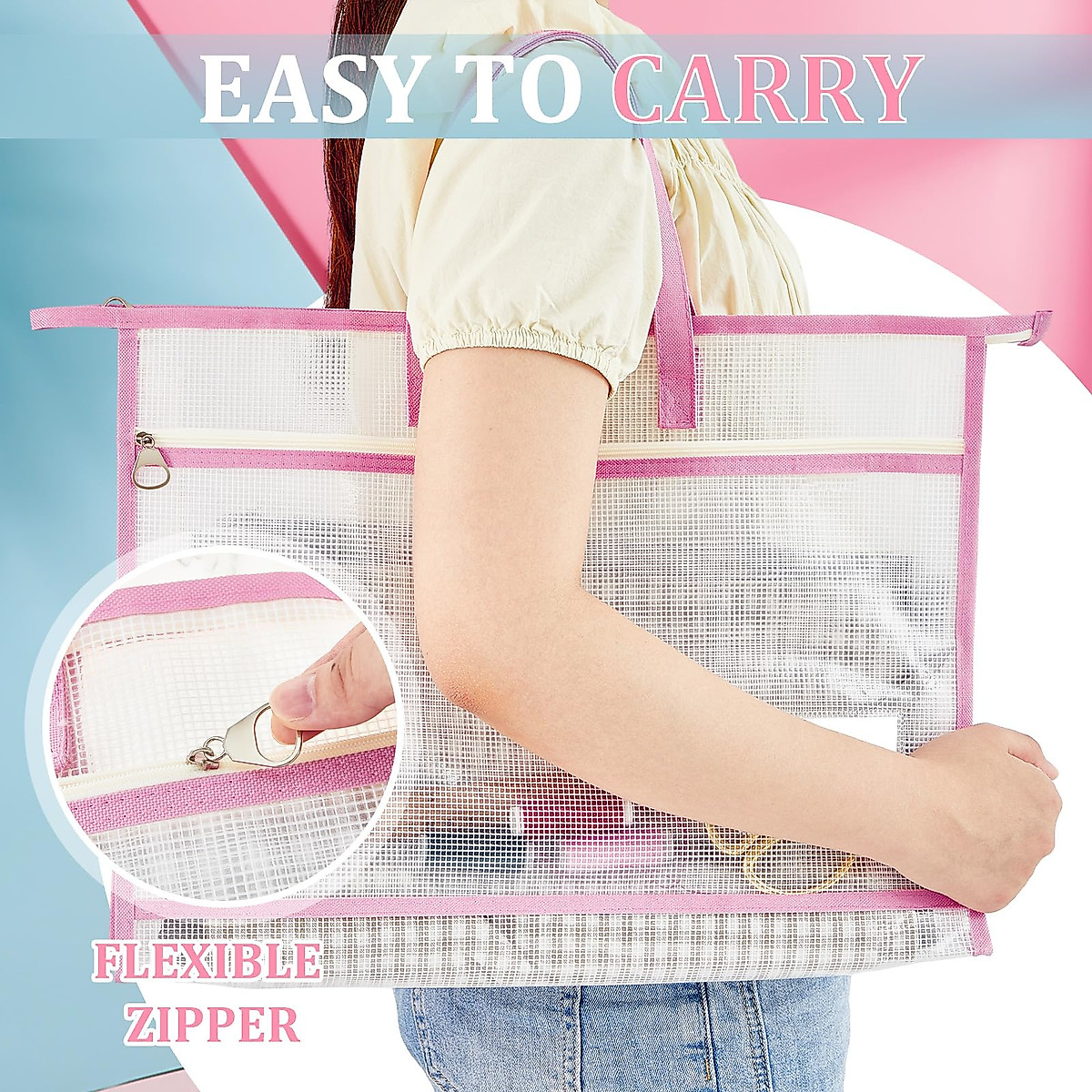 Bulyoou 3 Pcs A3 Project Bag for Quilting Craft Storage for Quilters Clear Mesh Design Art Supply Bag Artwork Storage Organize for Artworks Charts and Teaching Material Multipurpose