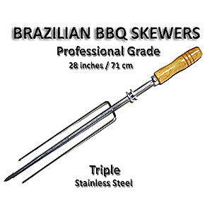 Triple Skewer - Set of 2 Brazilian Skewers for BBQ 28" - Professional Grade