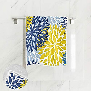 VIKKO Towels Hand Washcloths Polyester Fingertip Towel with Single-Sided Printing for Home Hotel Bathroom Decoration - 30x15 Inch (Blue Yellow Chrysanthemum Flowers)