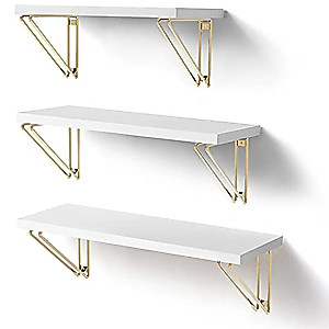 White Floating Shelves，Wall Mounted Decor Set of 3，Hanging Wall Shelves for Living Room, Bedroom, Kitchen,Office
