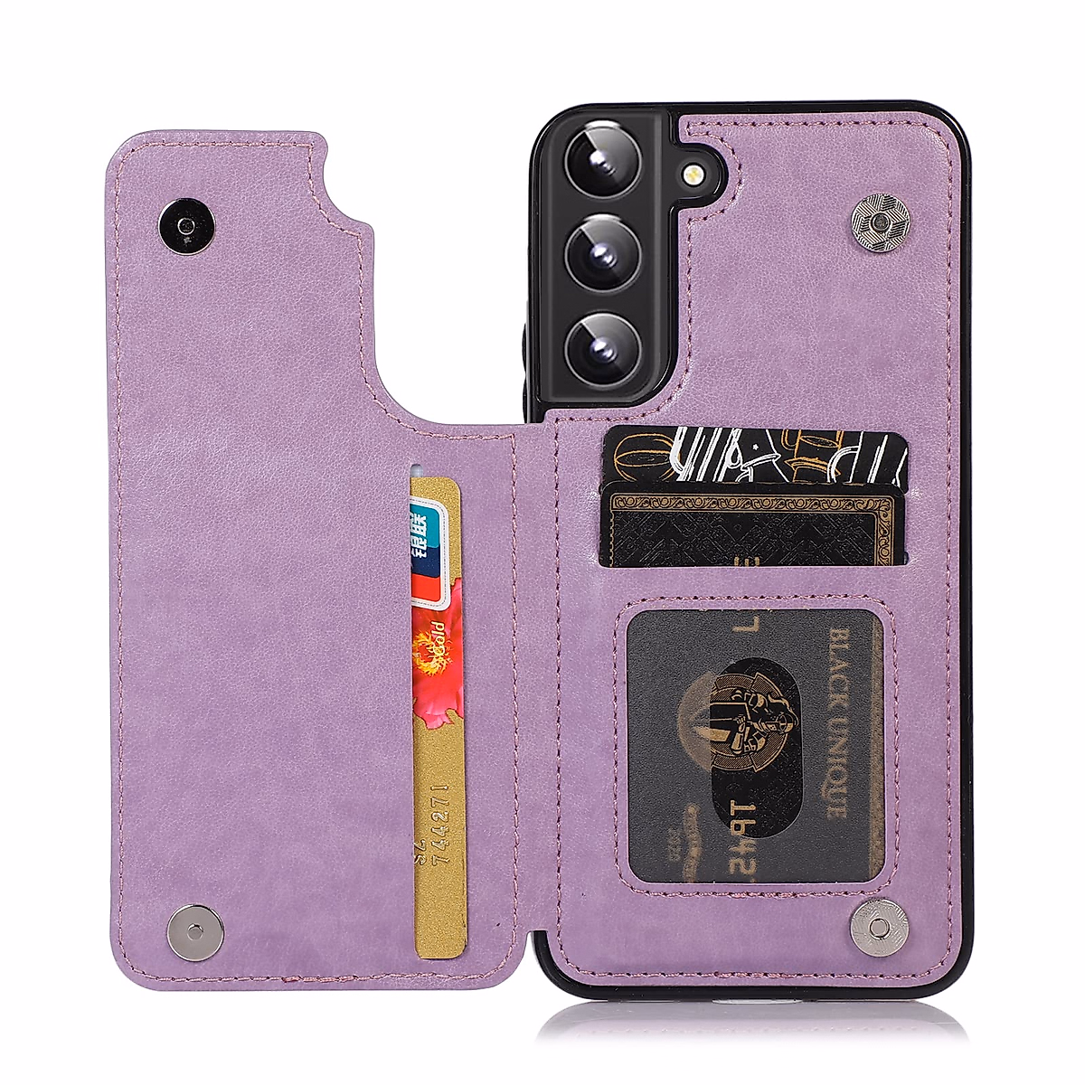 UEEBAI Case for Samsung Galaxy A13 5G/A04s, Luxury PU Leather Flip Case [Two Magnetic Clasp] [Card Slots] Stand Function Embossed Flower Pattern Durable Soft TPU Back Wallet Cover - Purple