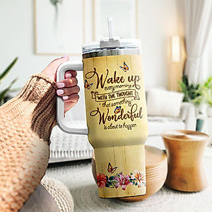 99OWL Elephant Hibiscus Tropical Floral, Elephant Gifts, Women Handle Tumblers Yellow For Butterfly Coffee Adults Funny Flower, Tumbler 40 Oz With Handle Lid And Straw