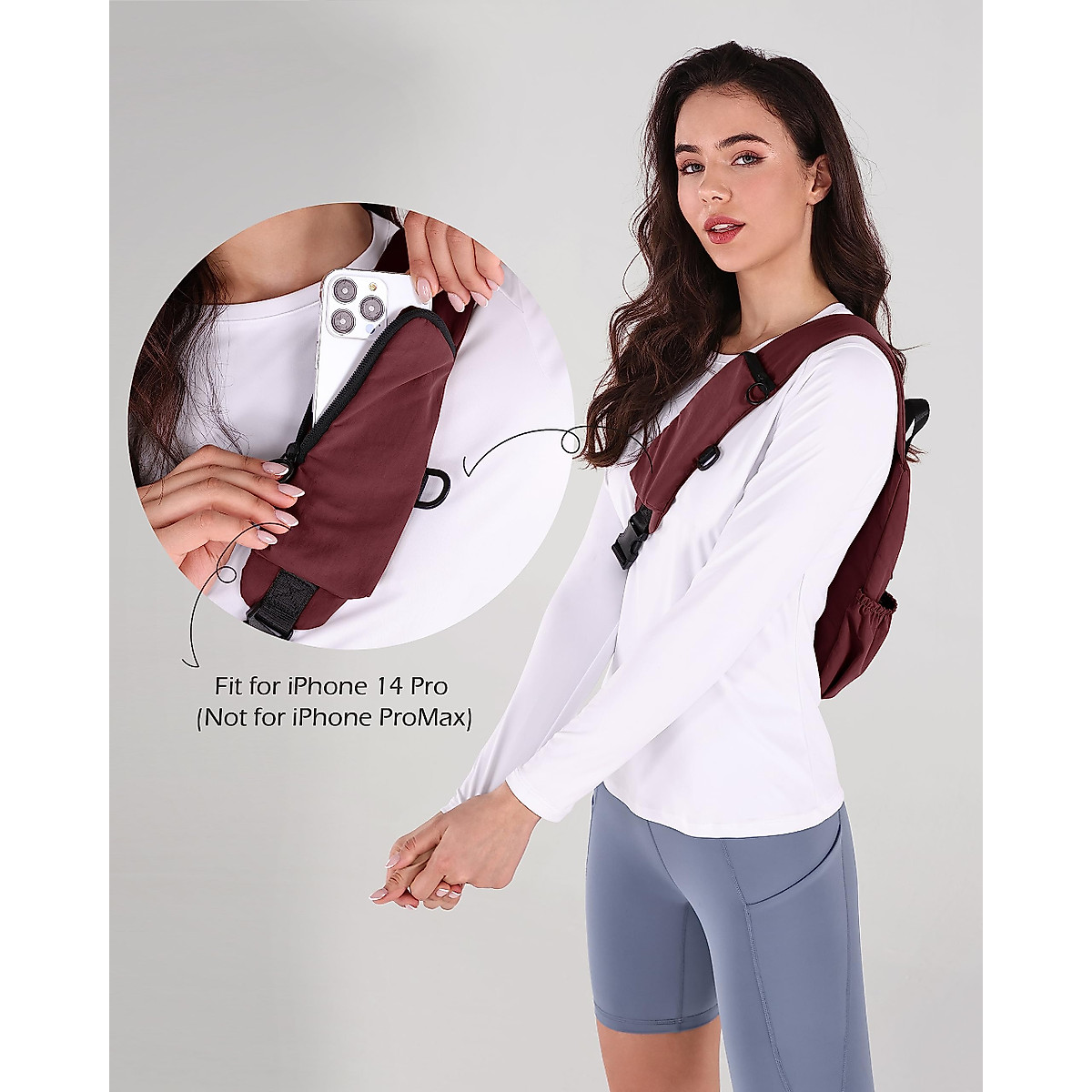 ODODOS Crossbody Sling Bag with Adjustable Straps Small Backpack Lightweight Daypack for Casual Hiking Outdoor Travel, Wine