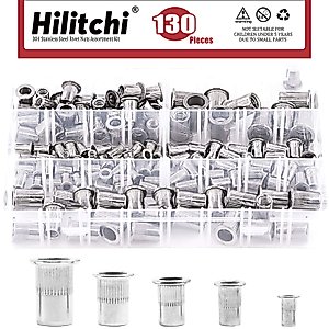 Hilitchi 5 Sizes Stainless Steel Rivet Nuts Threaded Insert Rivnuts 8-32, 10-24, 1/4-20, 5/16-18, 3/8-16 for Automotive Furniture Decoration Electrical and Industrial Products (85Pcs, SAE)