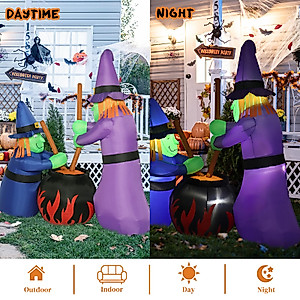 6FT Garden 5pcs LED String Lights Two Witches with Pots Inflatable Halloween Decoration for Holiday/Party/Yard/Garden
