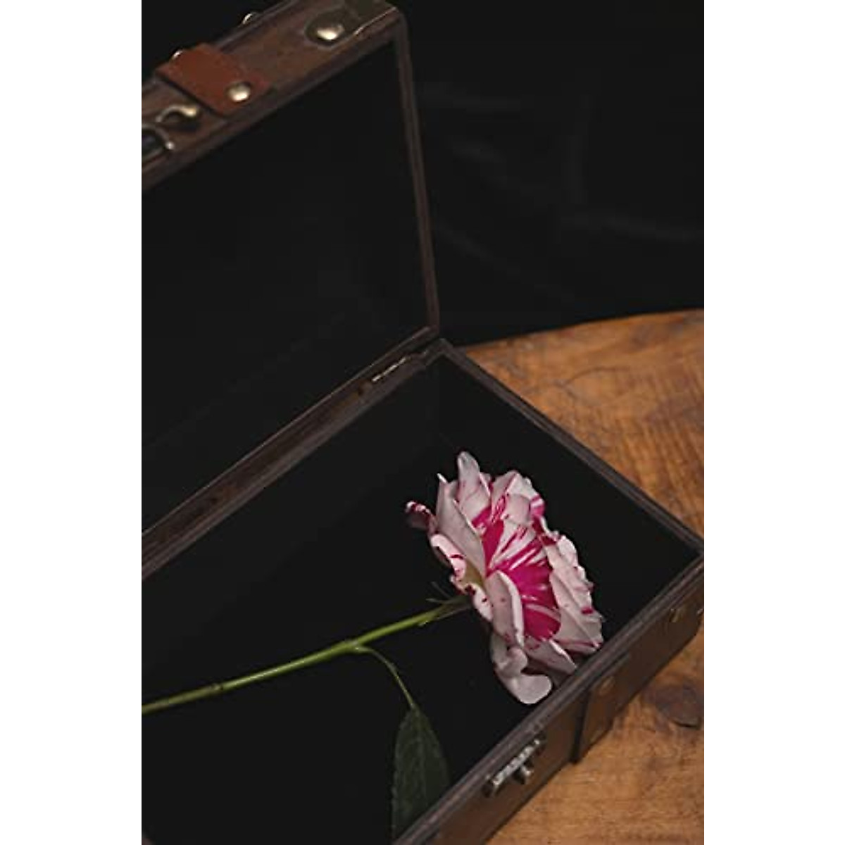 Gbrand 8.3" Wood and Leather Celtic Moon Chest Box, Crescent Wooden Box with Velvet Lining, Vintage Tarot Box (Box Only)