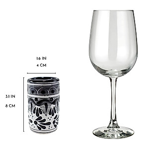 MAREY Mexican Pottery Shot Glasses | Talavera Poblana | Talavera Pottery | Set of 6 Pieces | 100% Handmade | Tequila Cups (Black & White, 2 Oz.)
