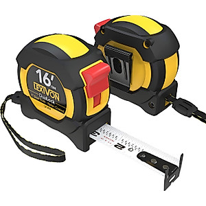 LEXIVON [2-Pack] 16Ft/5m DuaLock Tape Measure | 1-Inch Wide Blade with Nylon Coating, Matt Finish White & Yellow Dual Sided Rule Print | Ft/Inch/Fractions/Metric (LX-208)