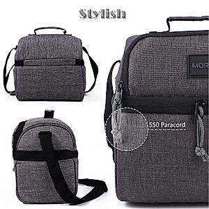 MORIOX Boys Lunch Box Dual Compartment Large Lunch Bag for Men Women Double Deckers Insualted Leakproof Cooler with Shoulder Strap for Work School Picnic (Grey)