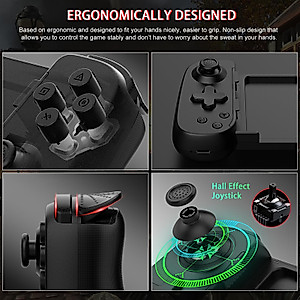 Joso Mobile Gaming Controller for iPhone/Android/PC/Nintendo Switch/PS4, Cloud Games, with Hall Effect Joystick, 6 Axis Gyro, TURBO, Gamepa for Android with Phone Case Support