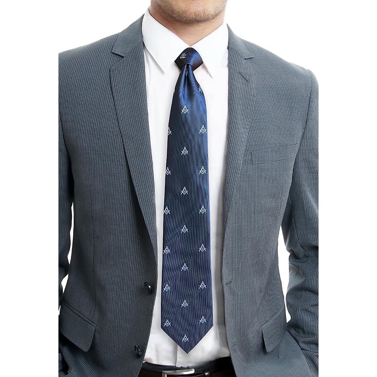 Small Square & Compass Masonic Neck Tie - [Blue & White]