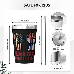 12oz Tumbler Proud To Be Cuban America Flag Stainless Steel Cup With Straw And Lid Spill Proof Bulk Double Wall Vacuum Reusable Water Tumblers For Cold Hot Drink