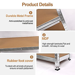 Timati 5-Shelf Adjustable，Heavy Duty Metal Storage Utility Rack，Multipurpose Shelf，Garage Storage Shelves Storage Racks Heavy Duty Shed Shelving- Silvery 27.6" W x 11.8" D x 59" H