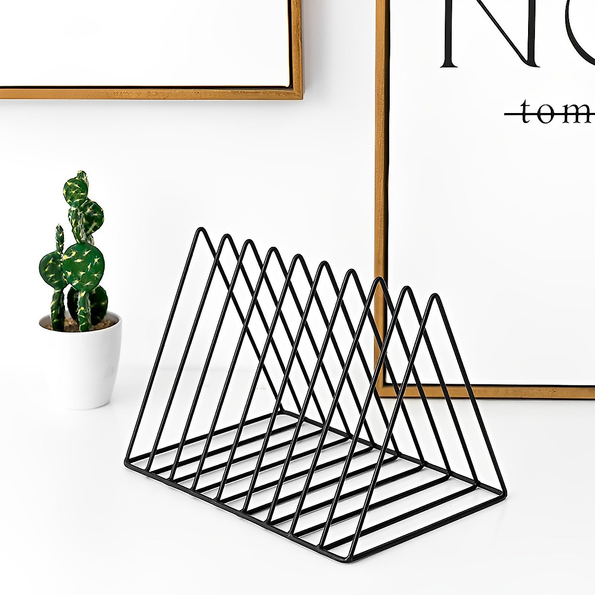 Sooyee 2 Pack 9 Slot Black Magazine Holder,Desktop File Sorter Organizer Triangle Bookshelf Decor Home Office