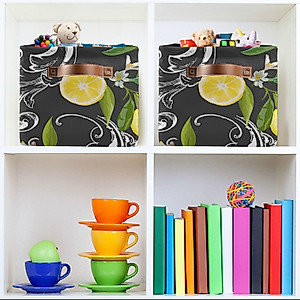 Large Foldable Storage Basket Lemon Yellow Limon Storage Bin Canvas Toys Box Fabric Decorative Collapsible Organizer Bag with Handles for Bedroom Home