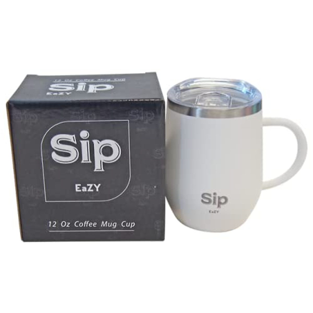 BLACK Double Walled 18/8 StainlessSteel Insulated Cup, Handle & Lid 12oz- Drinks Hot up to 6 hours Cold up to 24hour - Coffee, Tea, Beer, Water, Wine -Arrives Boxed for easy Gifting!