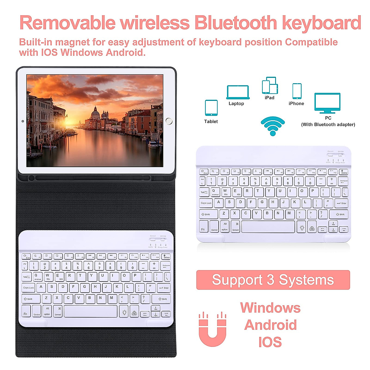 D DINGRICH iPad Keyboard Case for 6th Generation(2018) 9.7-inch, 5th Gen(2017), Air 2, iPad Pro 9.7, Protective Case with Pencil Holder, Backlit Detachable Keyboard, Auto Sleep/Wake,Silk Blue