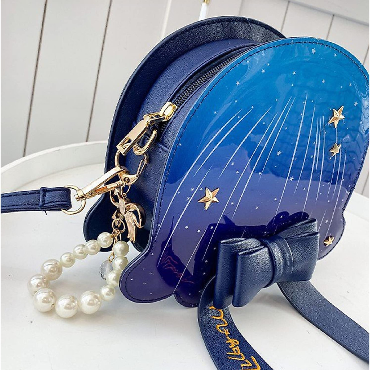 GK-O Women Jellyfish Handbag Crossbody Bag Fantasy Submarine Jellyfish Shoulder Bag Fake Pearl Bow Knot Rivet Messenger Bag (Blue)