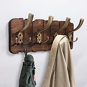 sfycc Coat Hook, Hook Rack, Wall Hook Rack, 4 Tri Hooks, Metal Clothes Hook, Rustic Coat Rack for Entryway Bathroom Bedroom Kitchen(1-Pack)