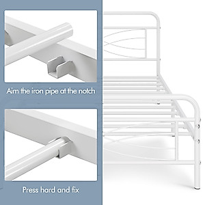 Yaheetech Queen Metal Bed Frame with Criss-Cross Design, Ample Underbed Storage Space, Heavy Duty Slat Support, No Box Spring Needed, White