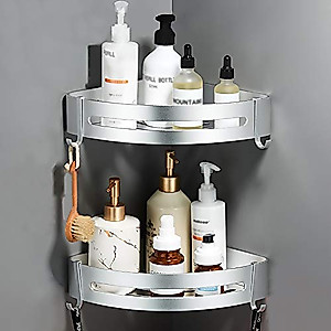 Shower Corner Shelf 2 Pack Caddy Wall Mounted Shower Organizer Corner Soap ith Removable Hooks Shampoo Holder No Drilling Storage Rack for Toilet Kitchen Dorm