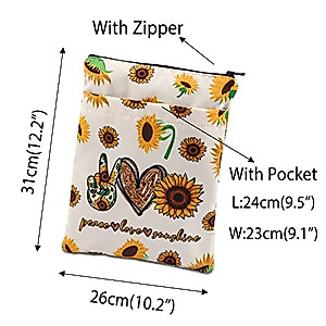 MNIGIU Funny Sunflower Book Sleeve Peace Love Sunshine Book Protector Cover Sunflower Themed Gifts for Book Lover (Sunflower)