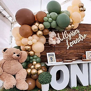 Monlot Sage Green Brown Balloon Garland Kit 135 Pcs Woodland Baby Shower Decorations Safari Balloon Arch Metallic Gold Nude Matte Balloons for Baby Shower Jungle Birthday Party Decorations