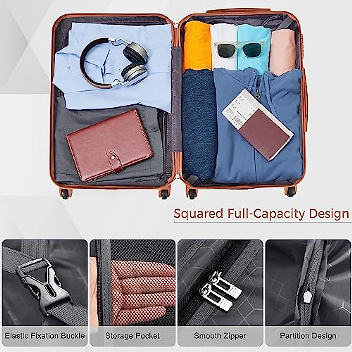 Merax 3 Piece Expandable ABS Hardshell Luggage Sets Spinner Wheel Suitcase TSA Lock Suit Case, Navy/Brown, 20/24/28 Inch