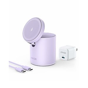 Anker Magnetic 623 MagGo 2-in-1 Wireless Charging Station with 20W USB-C Charger, for iPhone 14/14 Pro/14 Pro Max/13/13 Pro Max, AirPods Pro (Lilac Purple)