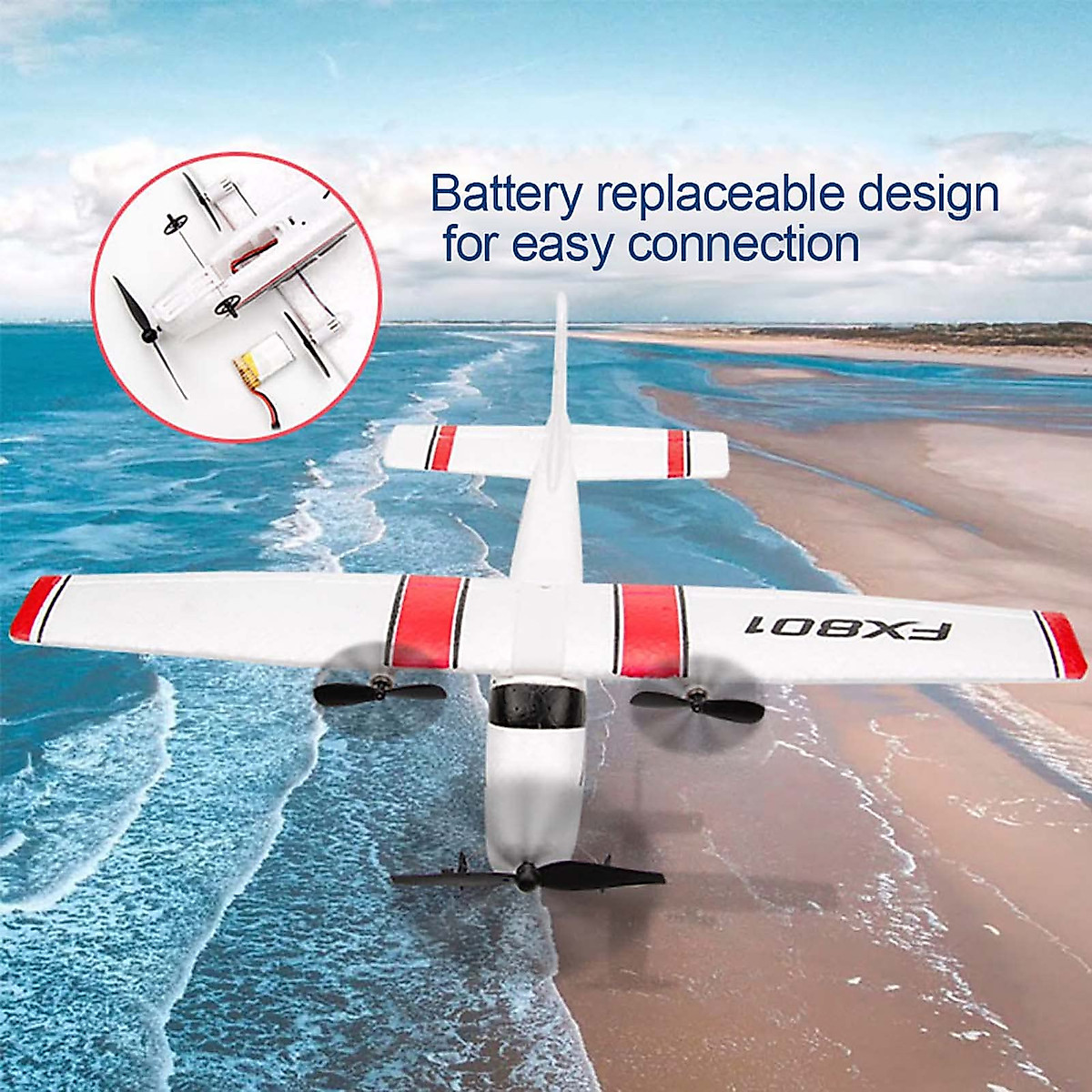 GoolRC FX801 RC Airplane, 2.4GHz 2CH Remote Control Airplane, EPP Foam RC Plane, Fixed Wing RC Aircraft, Easy to Fly RC Glider Toys for Kids, Boys and Beginners with 2 Batteries